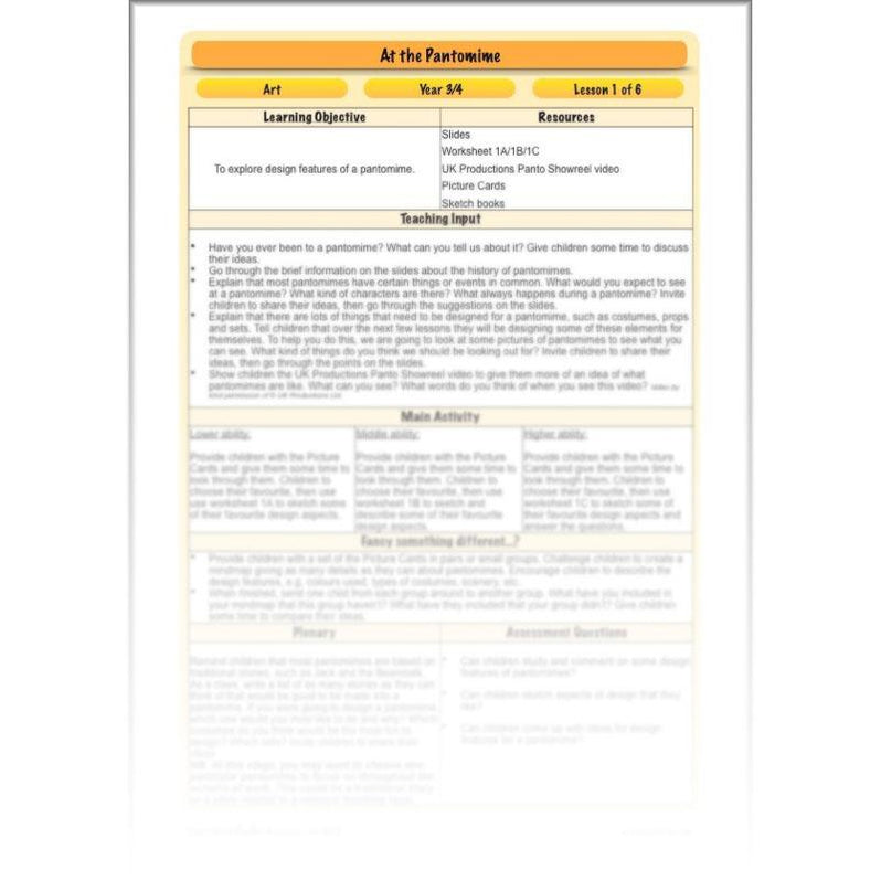 Pantomime Ideas for KS2 Art Lessons by PlanBee