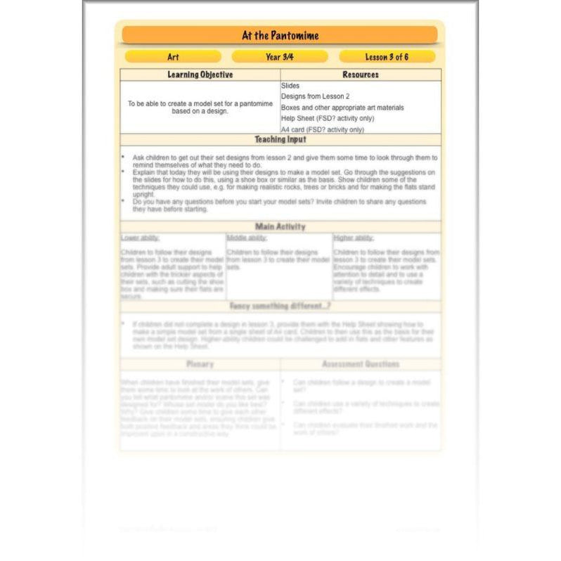 Pantomime Ideas for KS2 Art Lessons by PlanBee