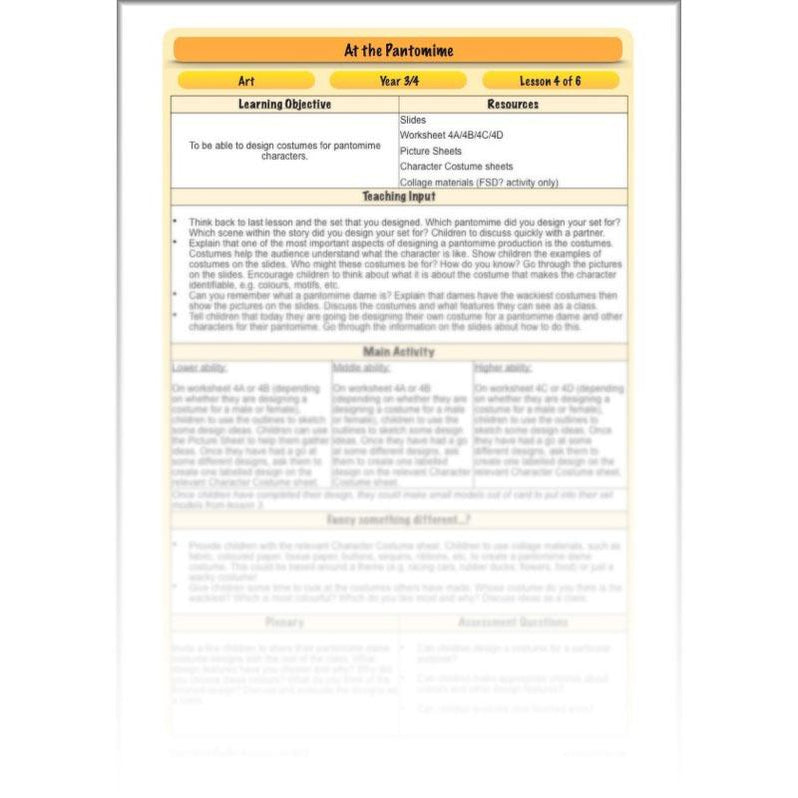 Pantomime Ideas for KS2 Art Lessons by PlanBee