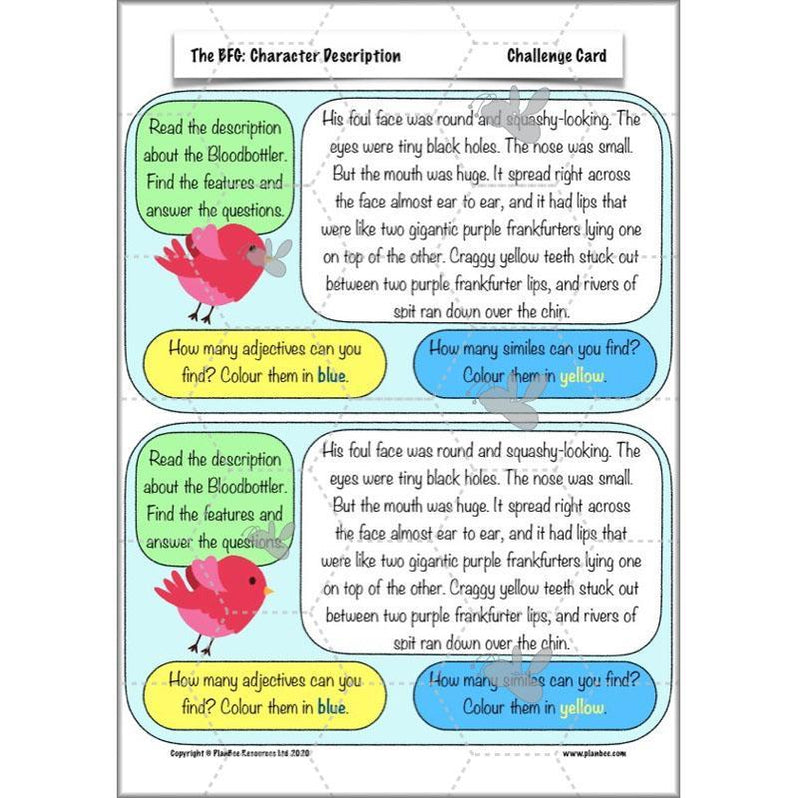 The BFG Character Description KS2 Year 3 Planning by PlanBee