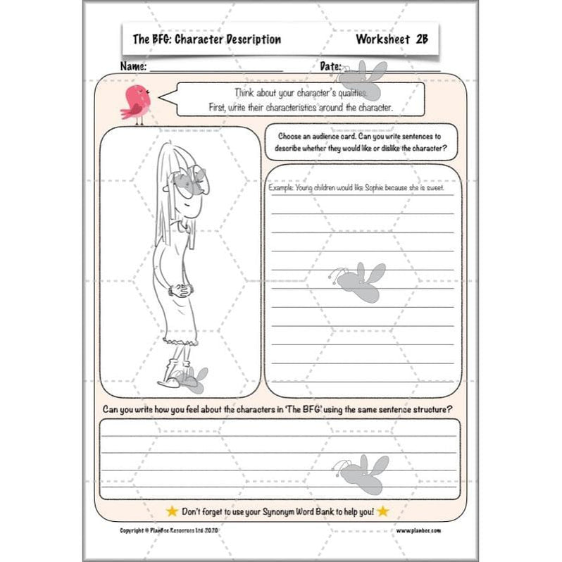 The BFG Character Description KS2 Year 3 Planning by PlanBee