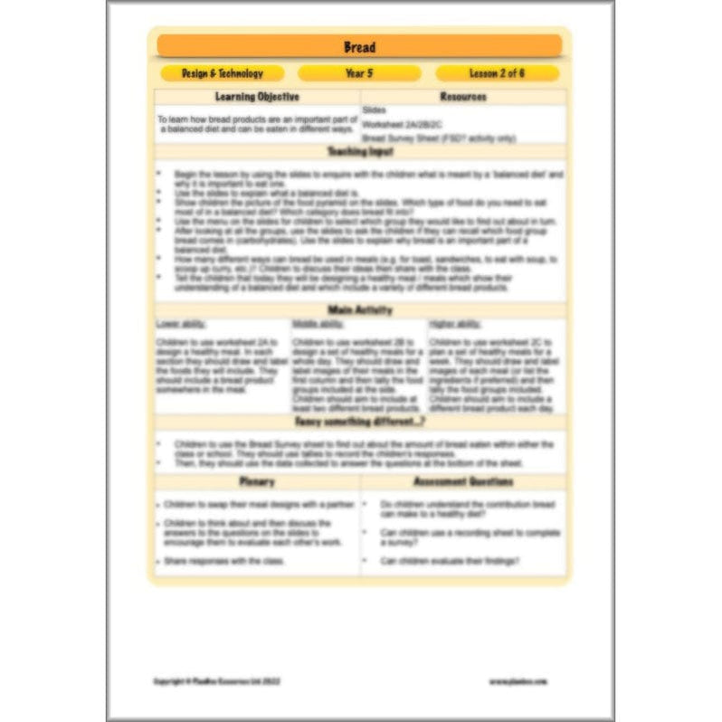Bread - Year 5 DT Cookery Lesson KS2 | PlanBee