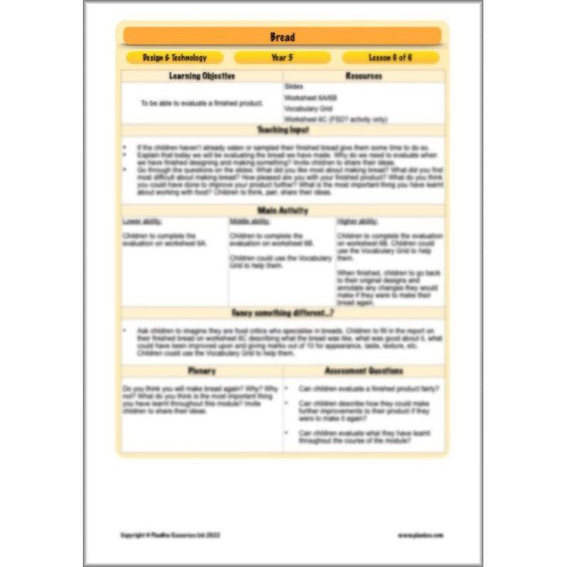 Bread - Year 5 DT Cookery Lesson KS2 | PlanBee