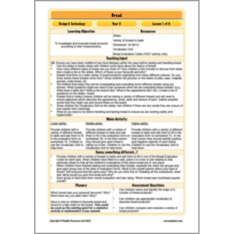 Bread - Year 5 DT Cookery Lesson KS2 | PlanBee