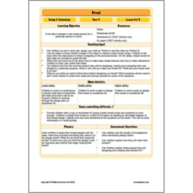 Bread - Year 5 DT Cookery Lesson KS2 | PlanBee