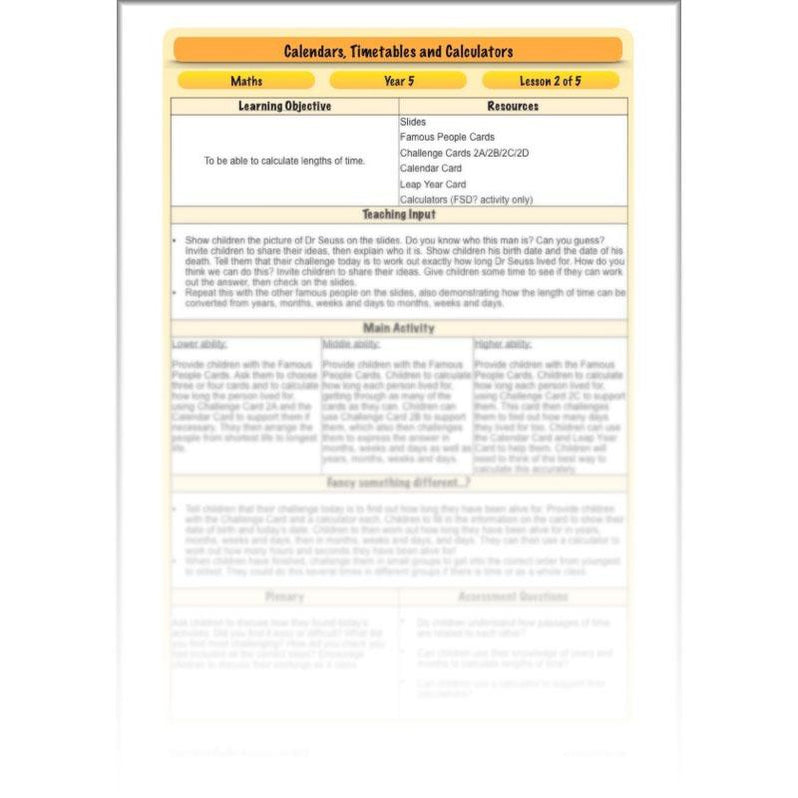 Year 5 Time Lessons: Calendars and Timetables KS2 — PlanBee