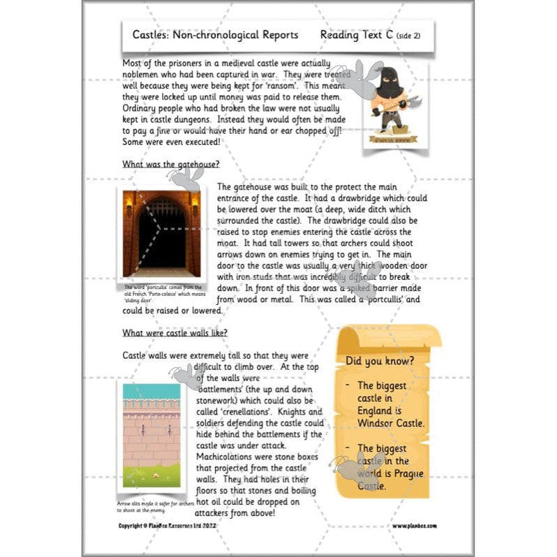 Castles Non-Chronological Reports Year 2 English by PlanBee
