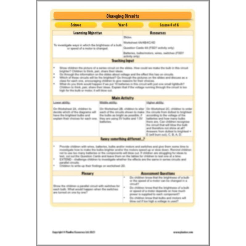 Changing Circuits - Electricity Year 6 Lesson Planning — PlanBee