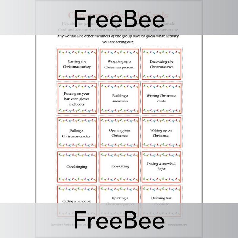 Free Printable Christmas Charades Cards by PlanBee