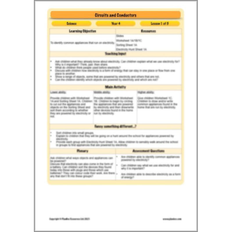 Electricity Year 4 Science lessons: Circuits and Conductors — PlanBee