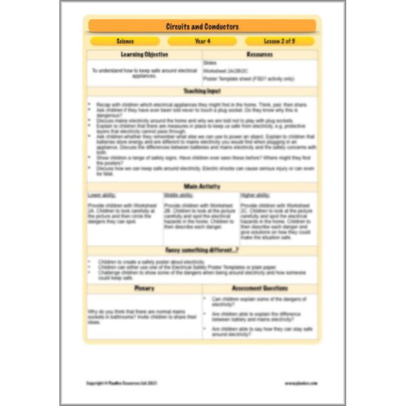 Electricity Year 4 Science lessons: Circuits and Conductors — PlanBee