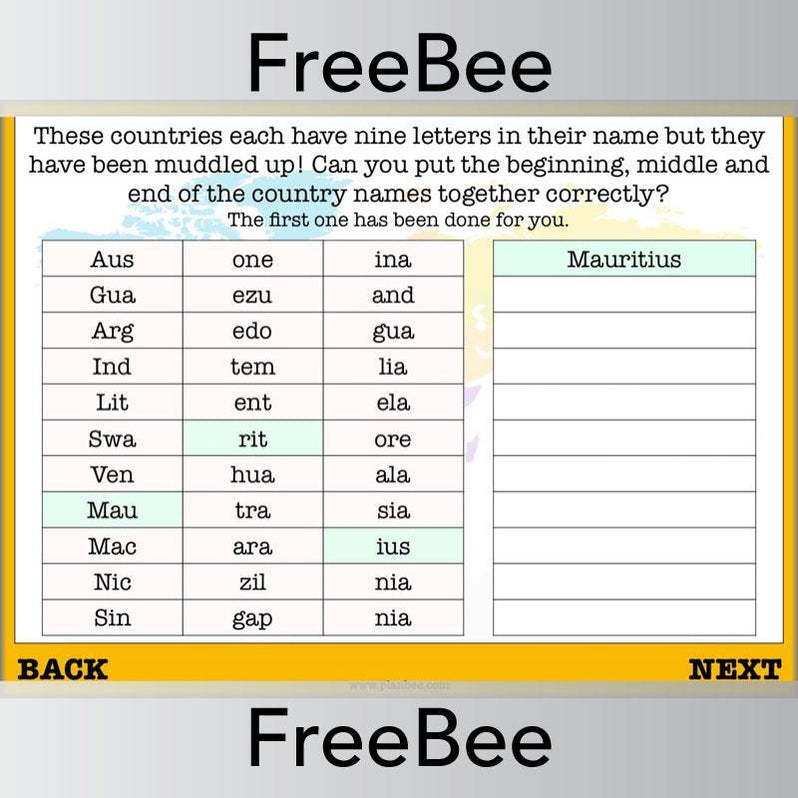 Free PlanBee Countries of the World Geography Brain Teasers