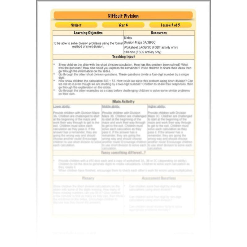 Division Year 6 Maths Lessons and Worksheets by PlanBee
