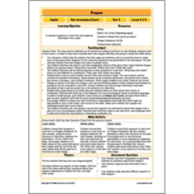 Dragons Non-chronological Reports KS2 Resources by PlanBee