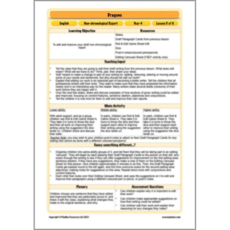 Dragons Non-chronological Reports KS2 Resources by PlanBee