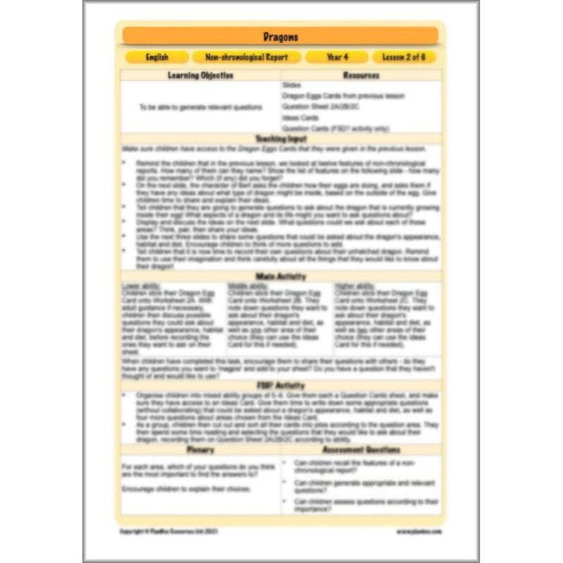 Dragons Non-chronological Reports KS2 Resources by PlanBee
