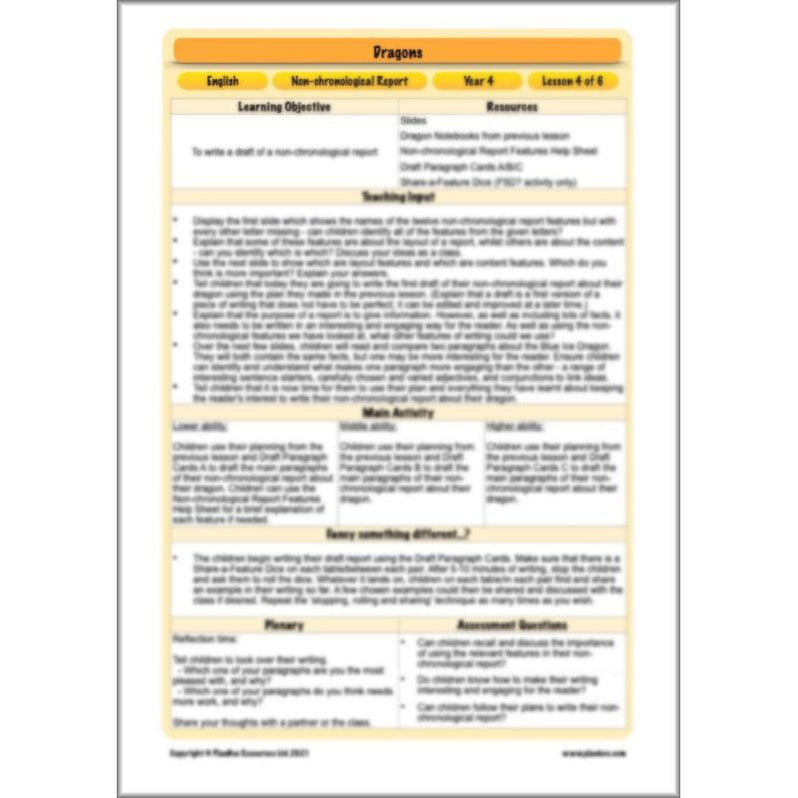 Dragons Non-chronological Reports KS2 Resources by PlanBee