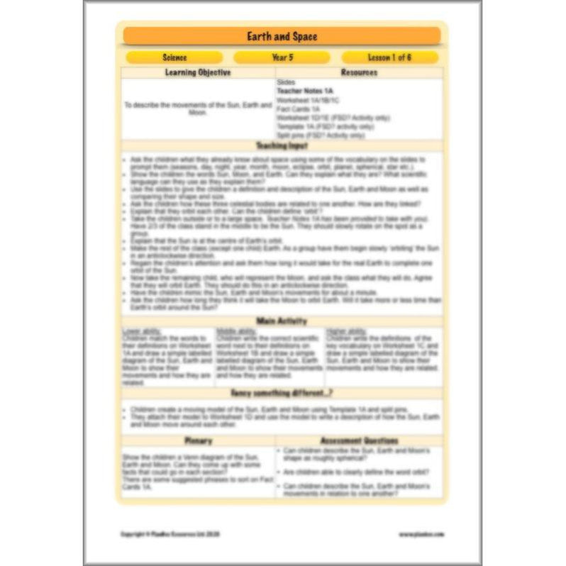 Earth and Space Year 5 Science Planning by PlanBee