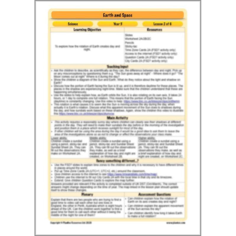 Earth and Space Year 5 Science Planning by PlanBee