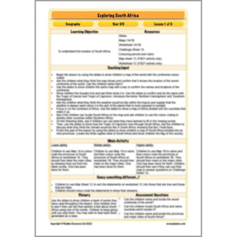 Exploring South Africa KS2 Geography Planning Pack | PlanBee