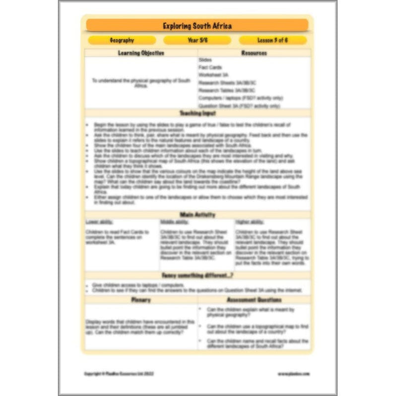 Exploring South Africa KS2 Geography Planning Pack | PlanBee