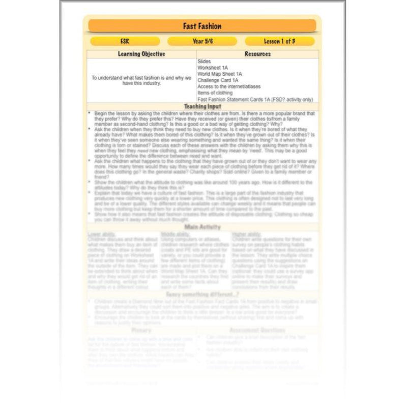 Fast Fashion Fairtrade KS2 ESR Lessons by PlanBee