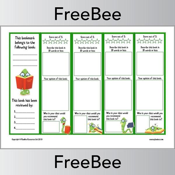 Free Downloadable Foldable Book Review Bookmark by PlanBee