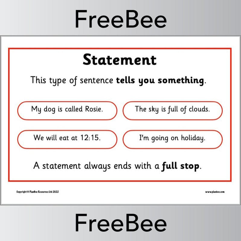 FREE Four Types of Sentences Posters by PlanBee