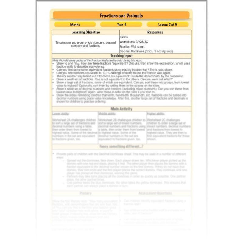 Fractions and Decimals Year 4 Maths Lesson Plans by PlanBee