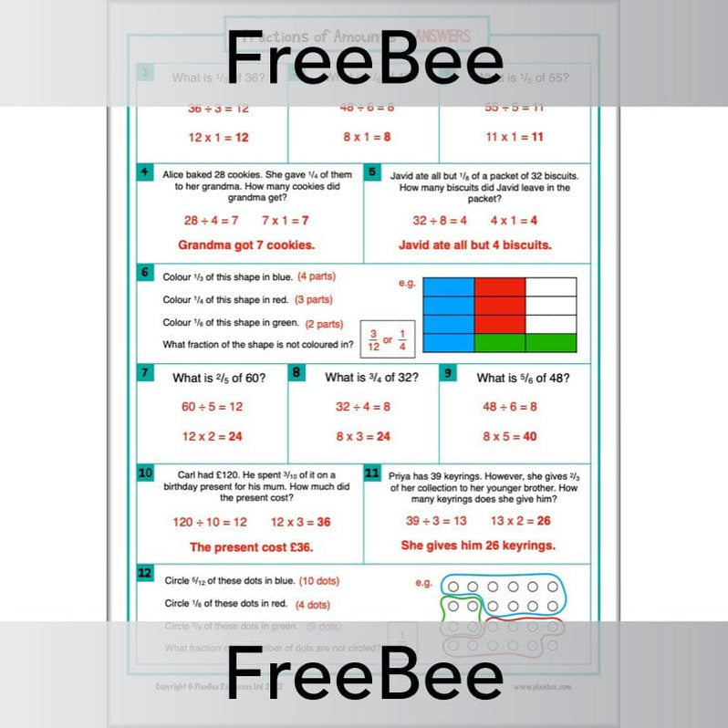 FREE Fractions of Amounts KS2 Worksheet by PlanBee