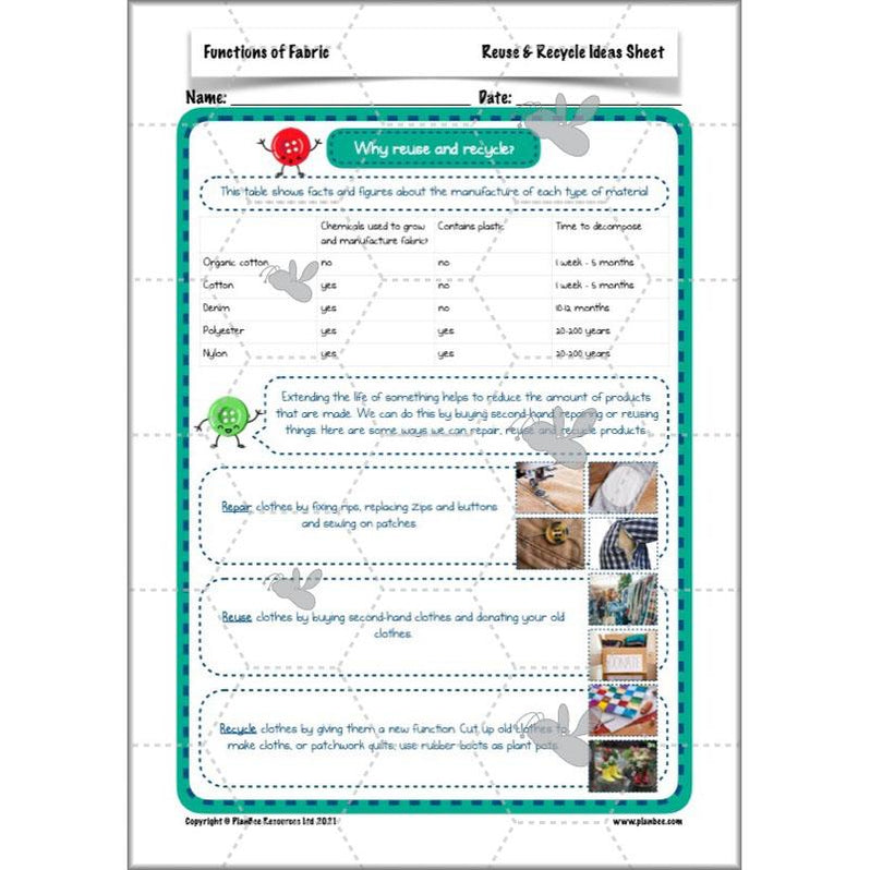Functions of Fabric | KS2 Textiles Project | PlanBee DT