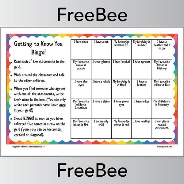 Free Getting to Know You Bingo for children by PlanBee
