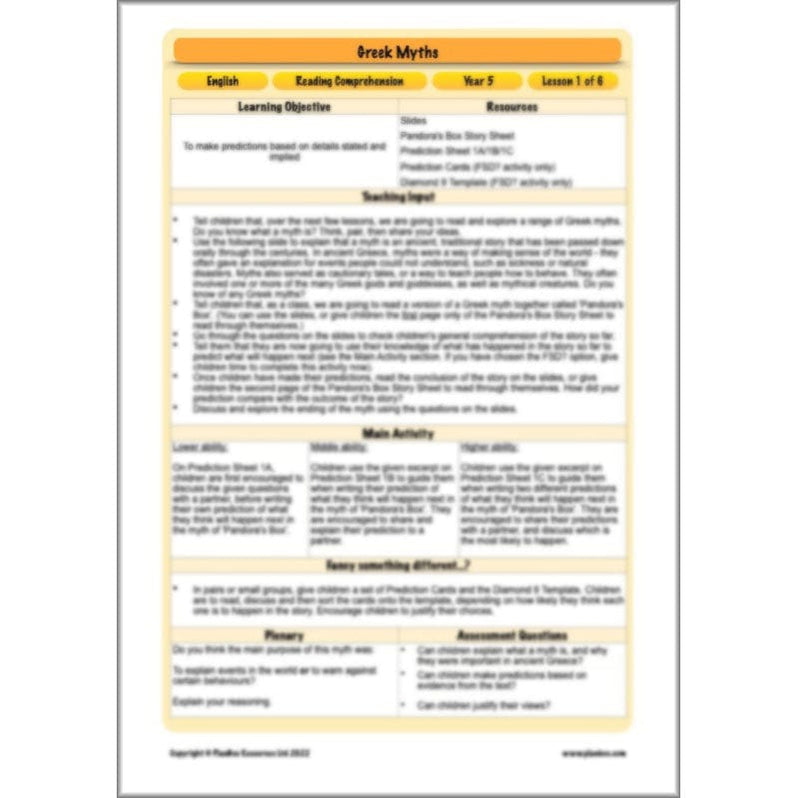 Greek Myths KS2 English Lessons | Year 5 | PlanBee