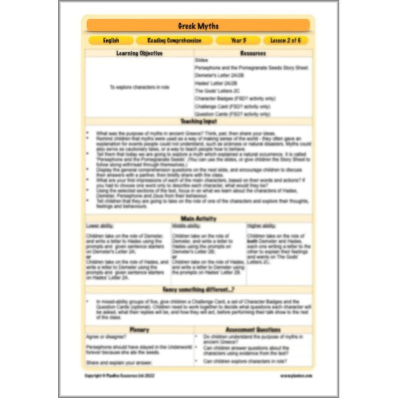 Greek Myths KS2 English Lessons | Year 5 | PlanBee