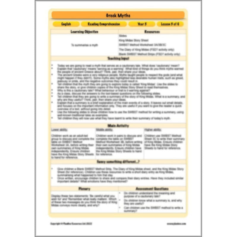 Greek Myths KS2 English Lessons | Year 5 | PlanBee