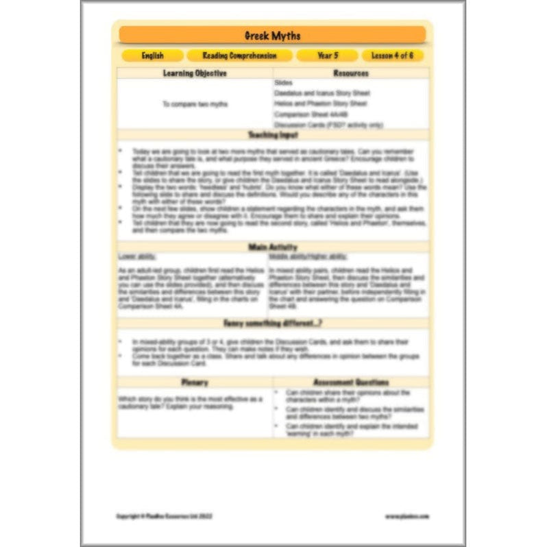Greek Myths KS2 English Lessons | Year 5 | PlanBee