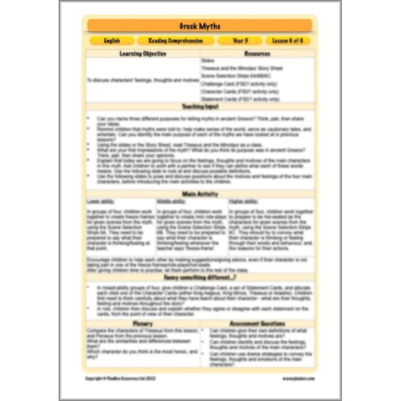 Greek Myths KS2 English Lessons | Year 5 | PlanBee