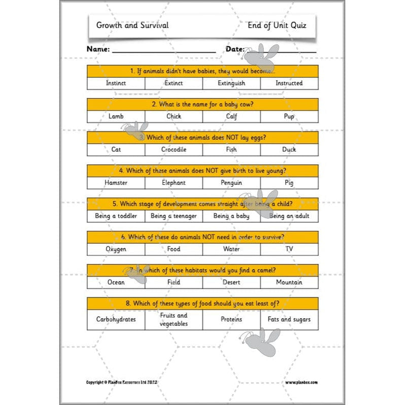 Growth and Survival: Animals including Humans Year 2 Science — PlanBee