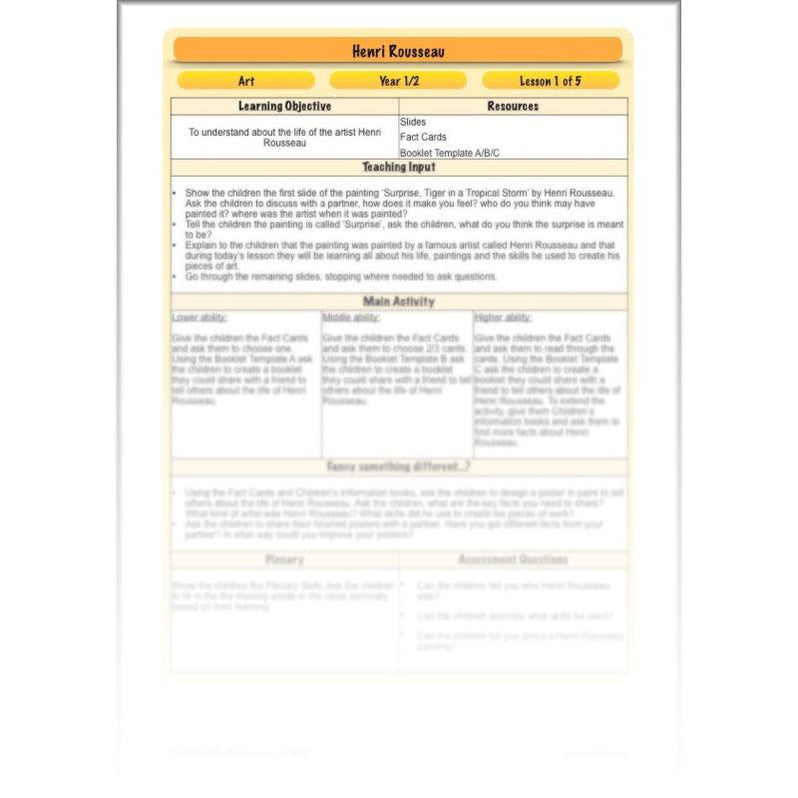 Henri Rousseau KS1 Art Lessons created by PlanBee