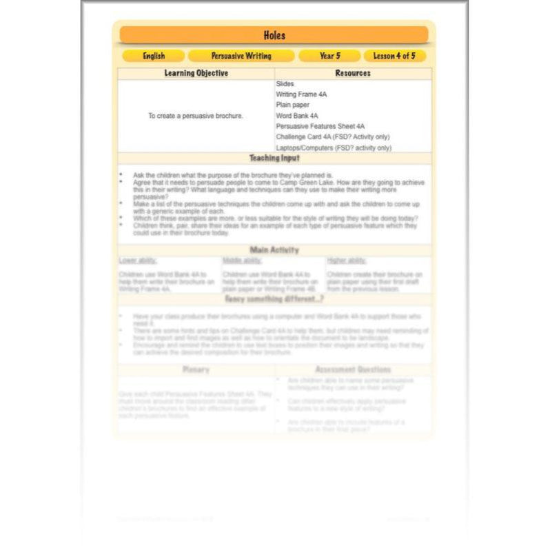 Holes Persuasive Writing Year 5 KS2 Planning by PlanBee