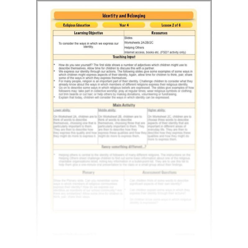 Identity and Belonging Year 4 KS2 RE Lesson Pack by PlanBee