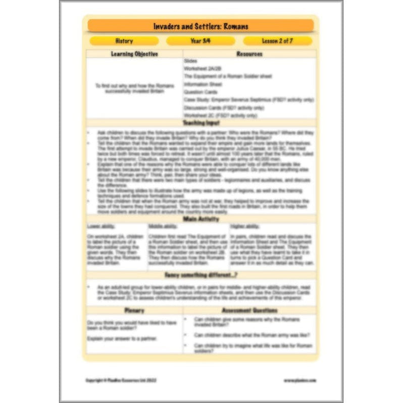 Roman Invasion of Britain KS2 Invaders and Settlers | PlanBee