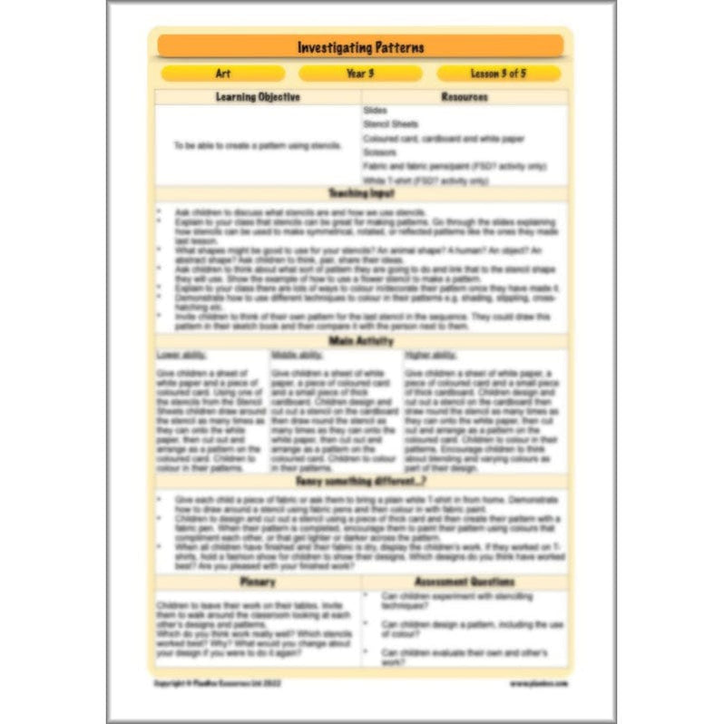Investigating Patterns KS2 Art Primary Lessons by PlanBee