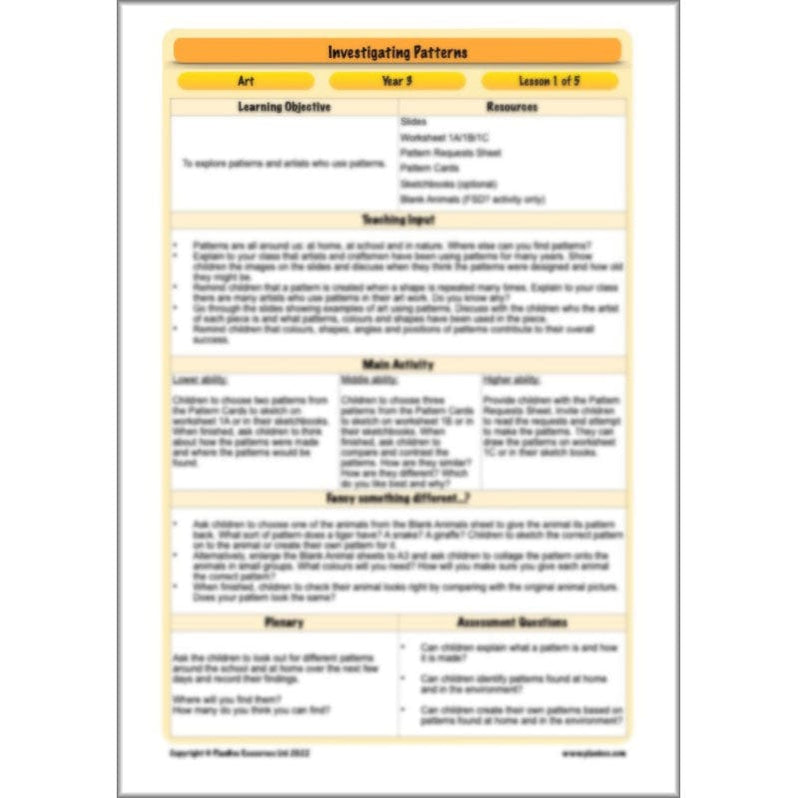 Investigating Patterns KS2 Art Primary Lessons by PlanBee