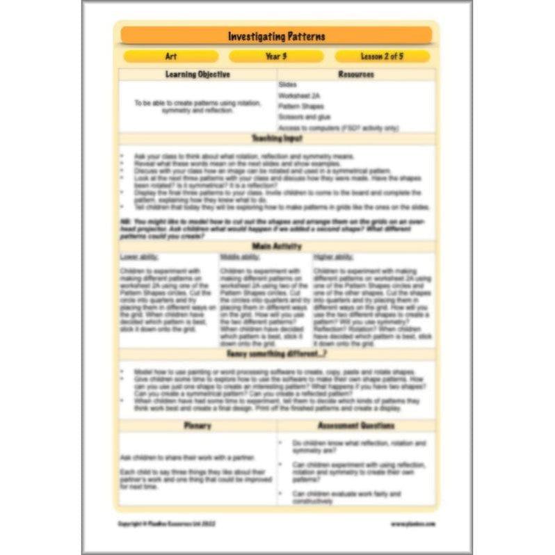 Investigating Patterns KS2 Art Primary Lessons by PlanBee