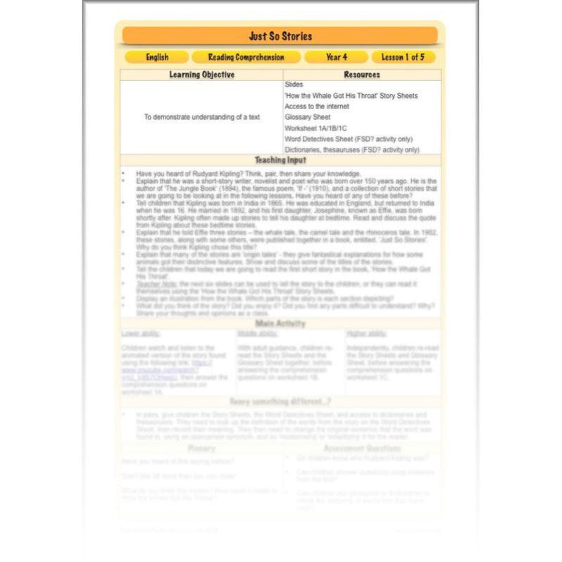 Just So Stories KS2 | Reading Comprehension Year 4 — PlanBee