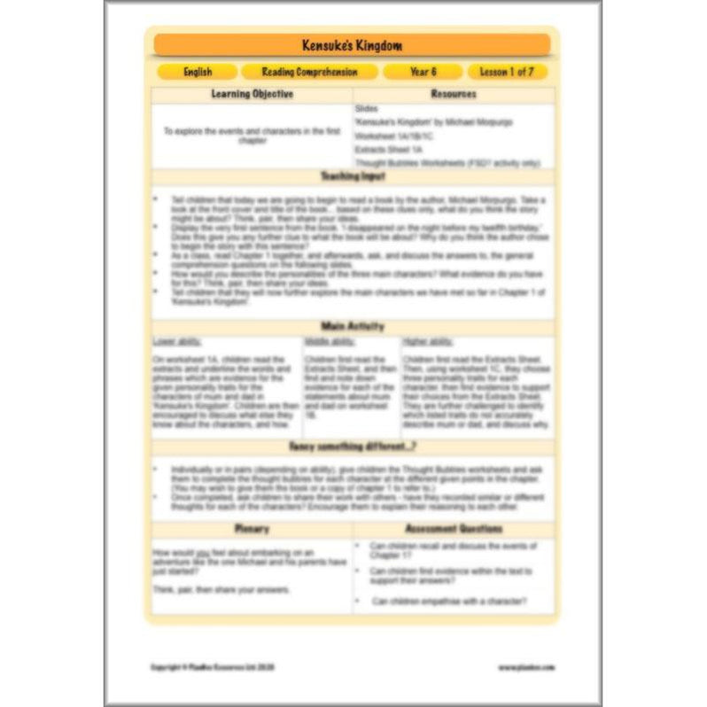 Michael Morpurgo Kensuke's Kingdom Planning by PlanBee