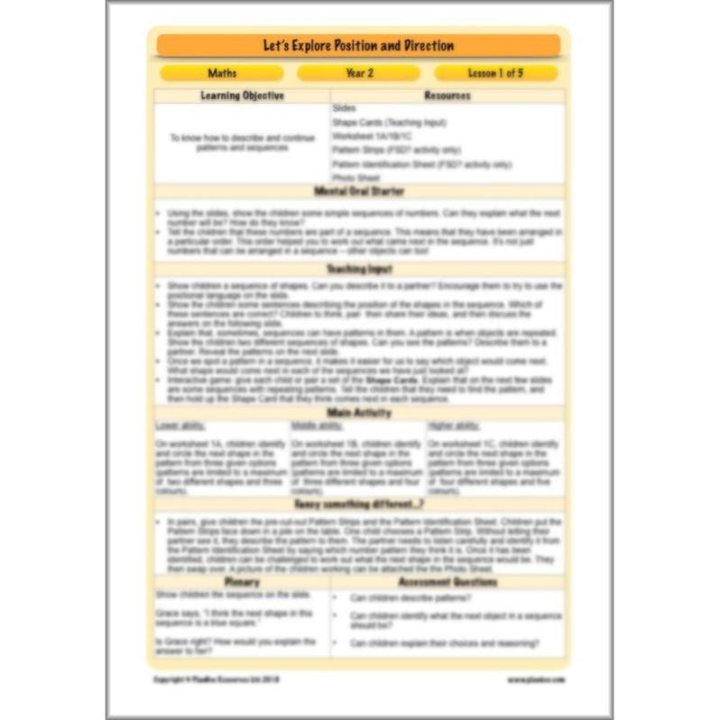 Explore Position and Direction Year 2 Maths | PlanBee
