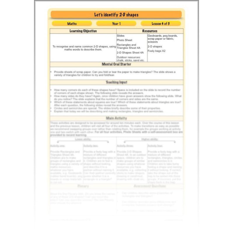 2D Shapes Year 1 Maths Lesson Pack by PlanBee