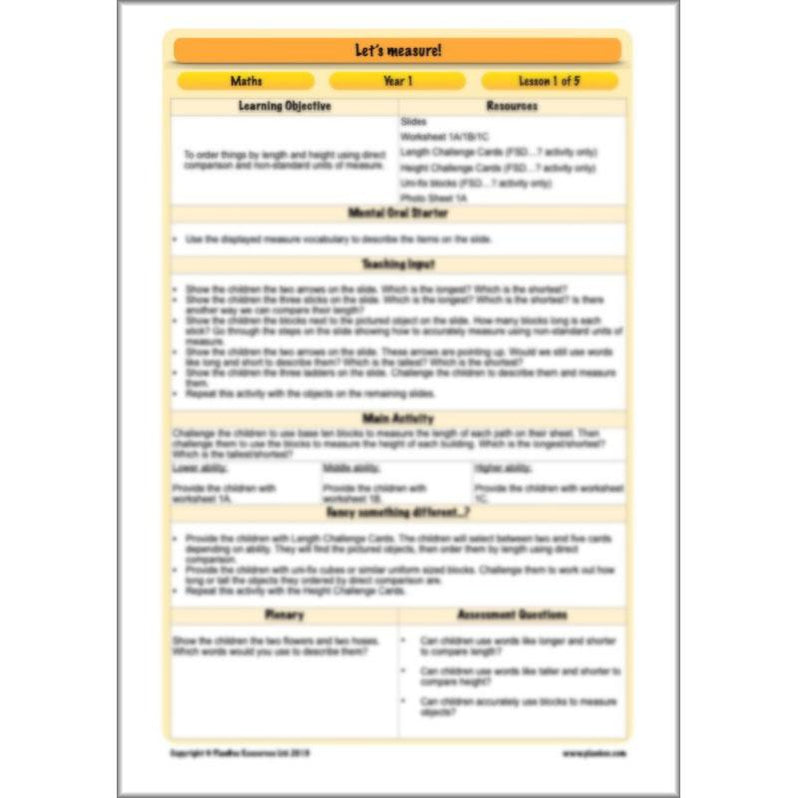 Let’s Measure Year 1 Maths Planning — PlanBee